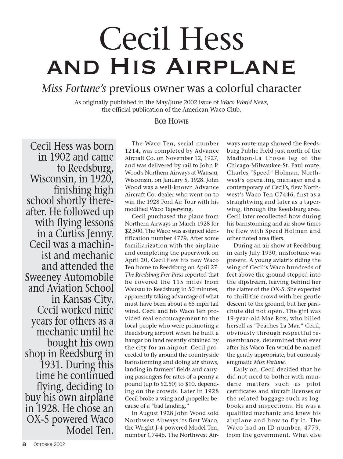 2002-Vol.-30-No.-10-Cecil-Hess-And-His-Airplane by EAA Vintage Aircraft ...