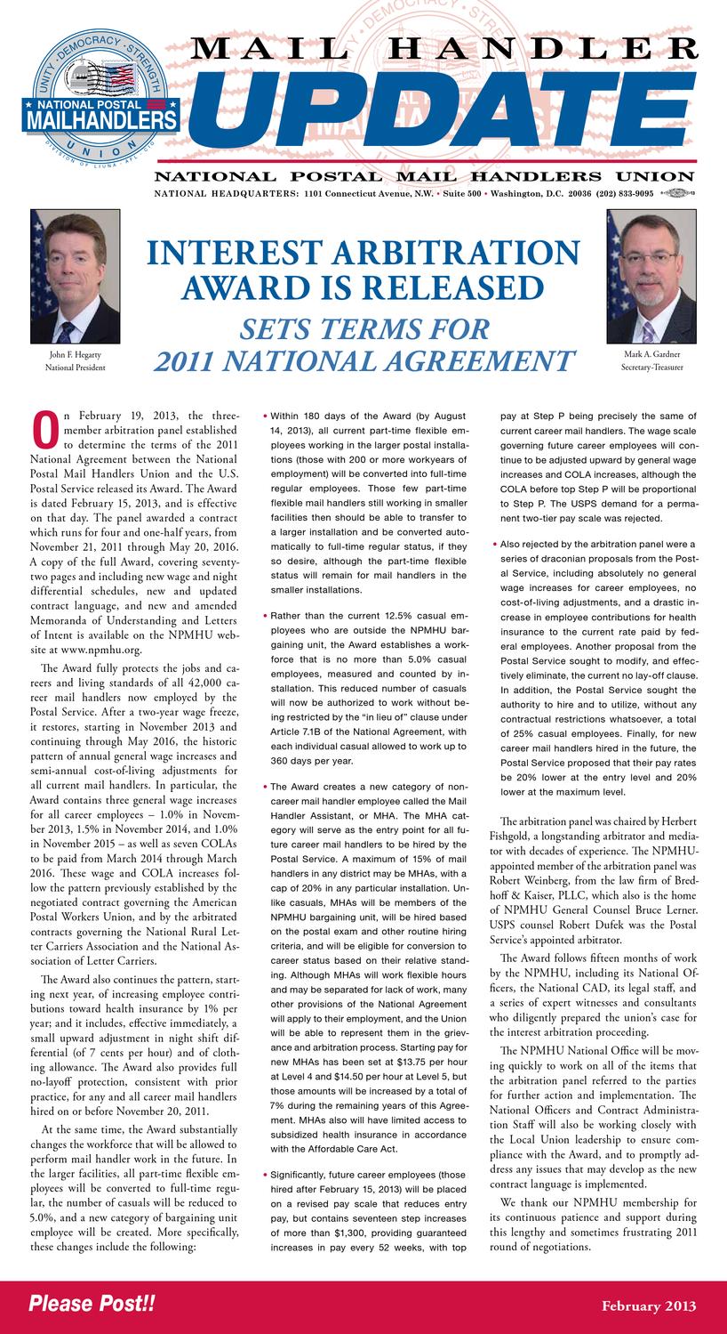 February 2013 Mail Handler Update by National Postal Mail Handlers ...