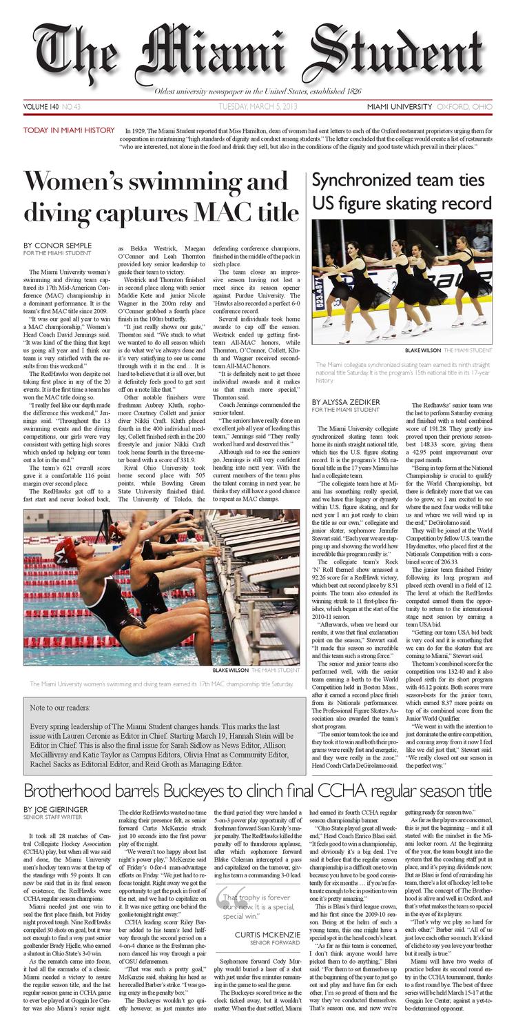 March 5, 2013 | The Miami Student by The Miami Student - Issuu