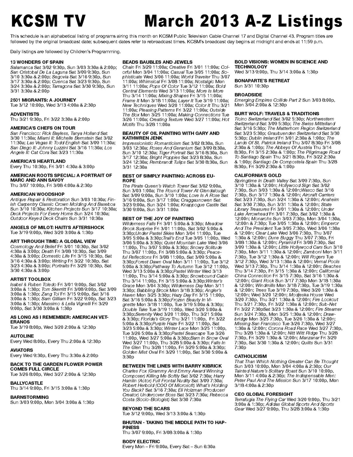 KCSM TV 2013 A-Z Listings by KCSM-FM Jazz 91 - Issuu