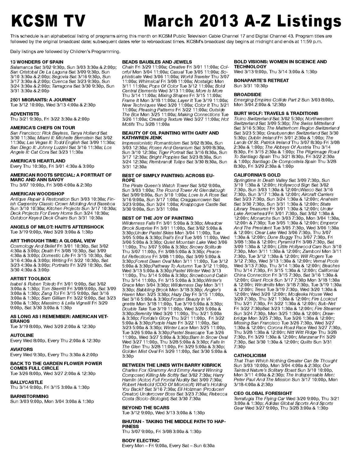 KCSM TV 2013 A-Z Listings by KCSM-FM Jazz 91 - Issuu