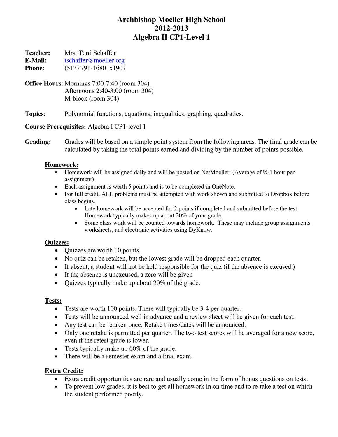 Algebra II CP1-level 1 by Archbishop Moeller High School - Issuu
