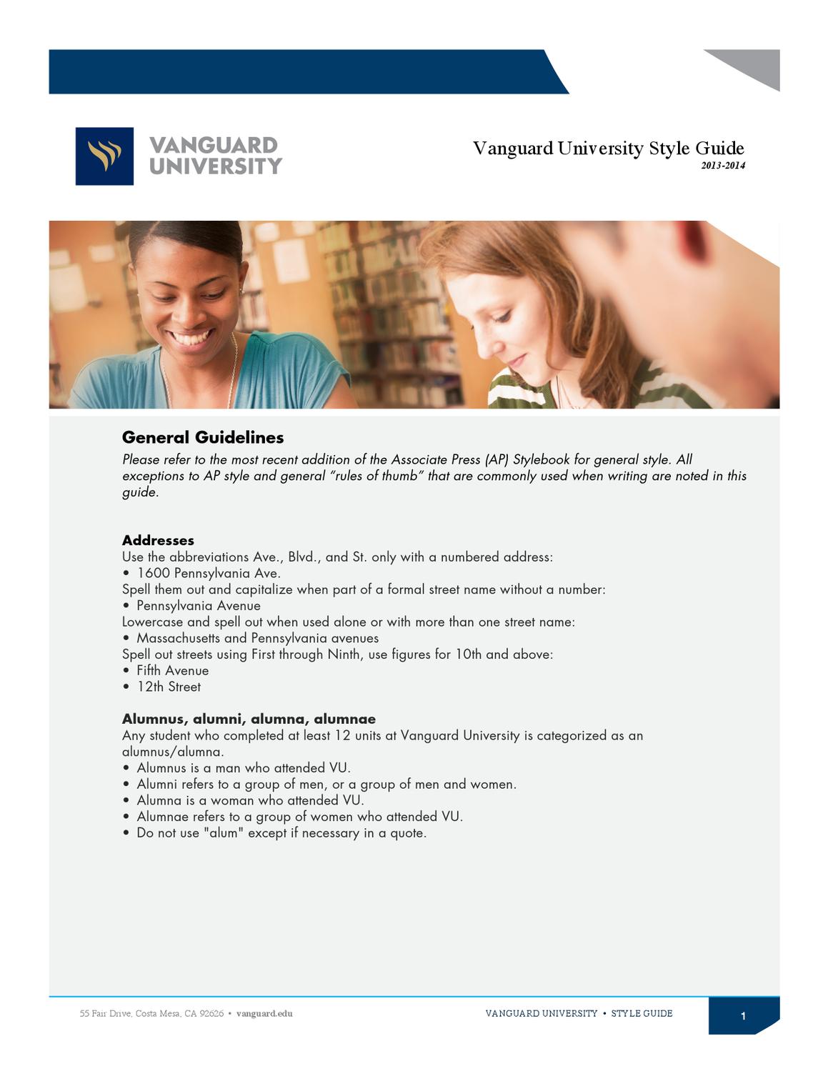 Vanguard Style Guide 2013-14 by Vanguard University - Issuu