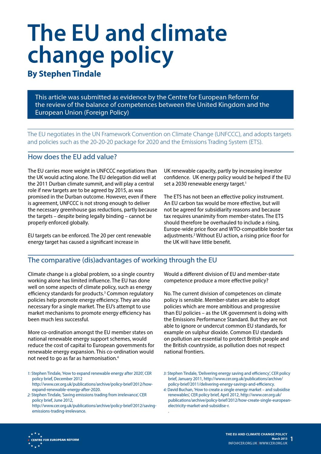The EU and climate change policy by Centre for European Reform - Issuu