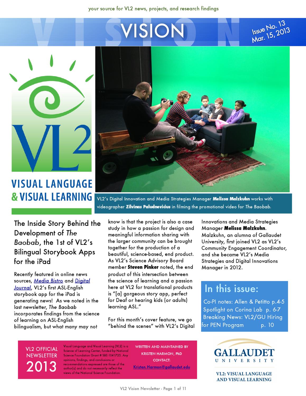 VL2 Newsletter: March 15, 2013 by Visual Language and Visual Learning ...