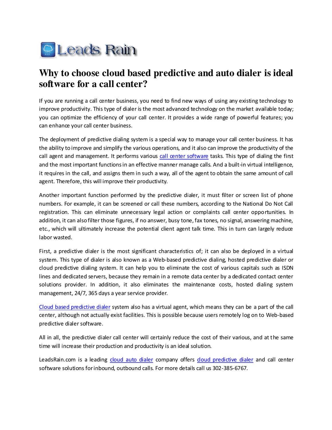 Why to choose cloud based predictive and auto dialer is ideal software ...