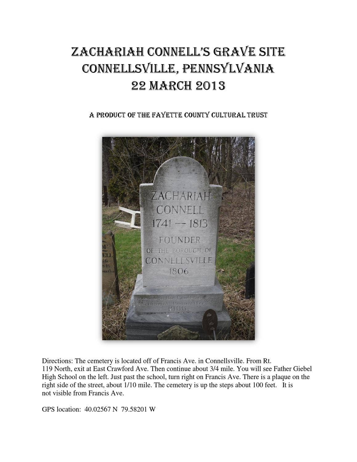 Zachariah Connell Cemetery Connellsville, Pennsylvania by Fayette County Cultural Trust - Issuu