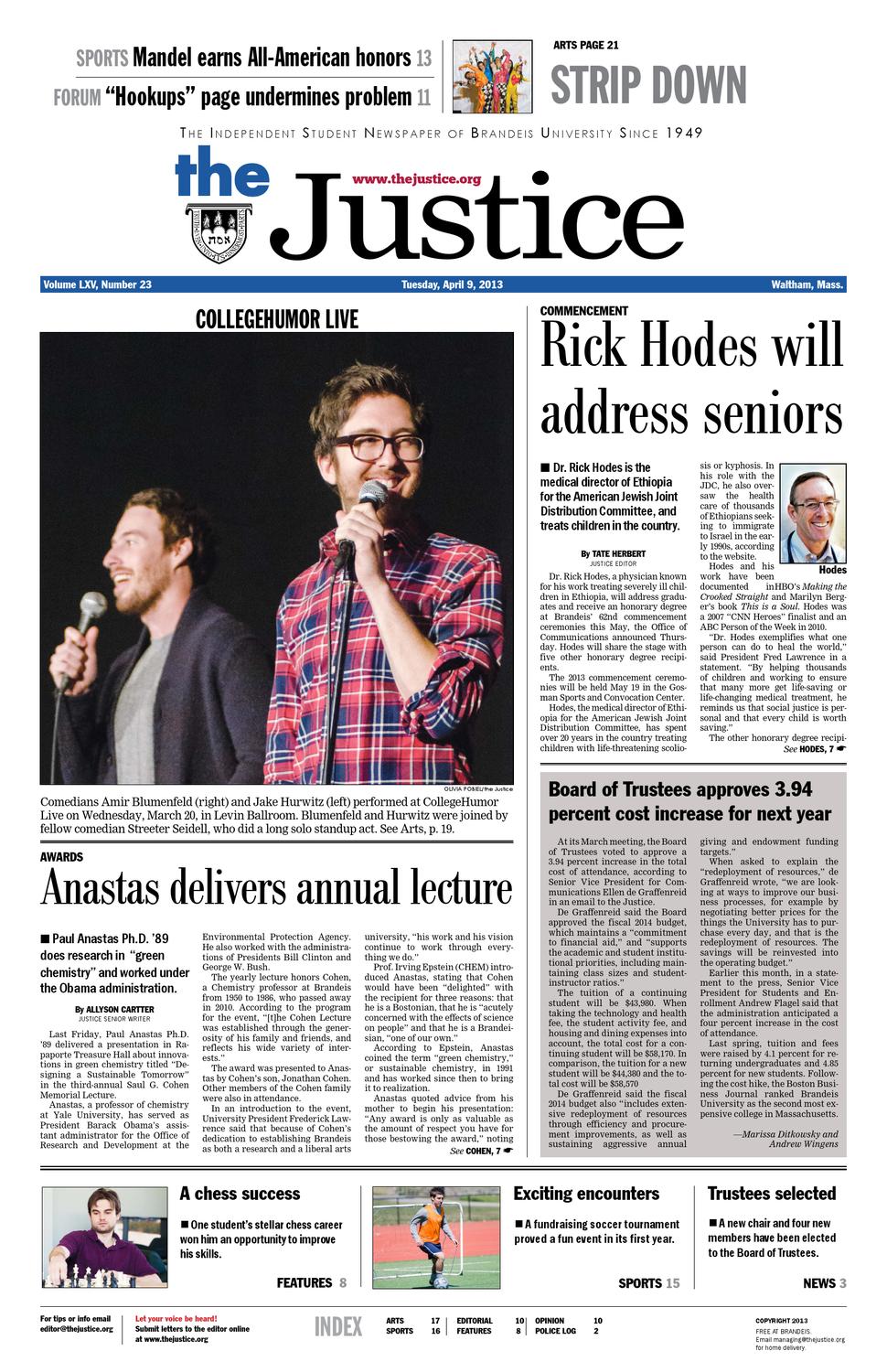 The Justice, April 9, 2013 issue by The Justice - Issuu