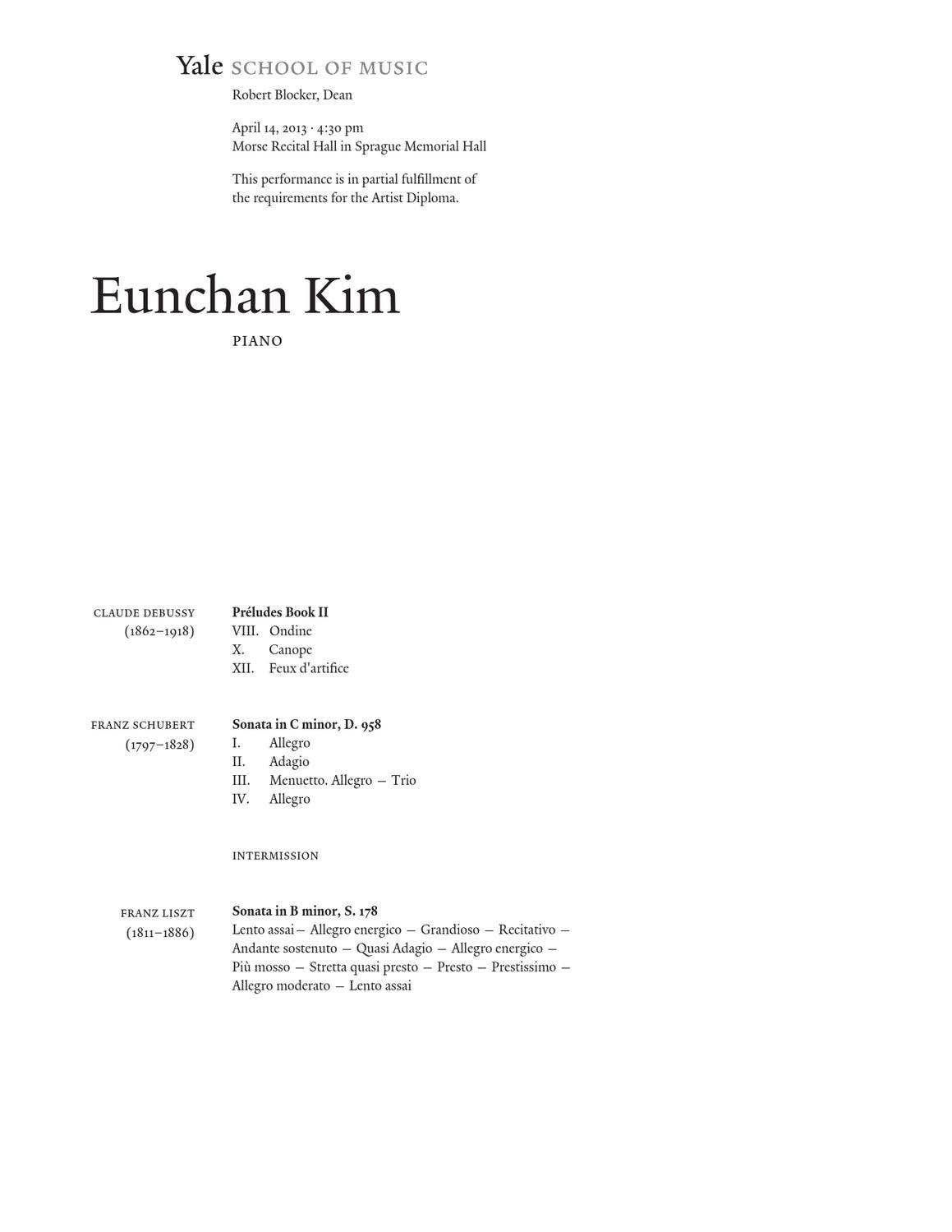 Eunchan Kim, piano by Yale School of Music - Issuu