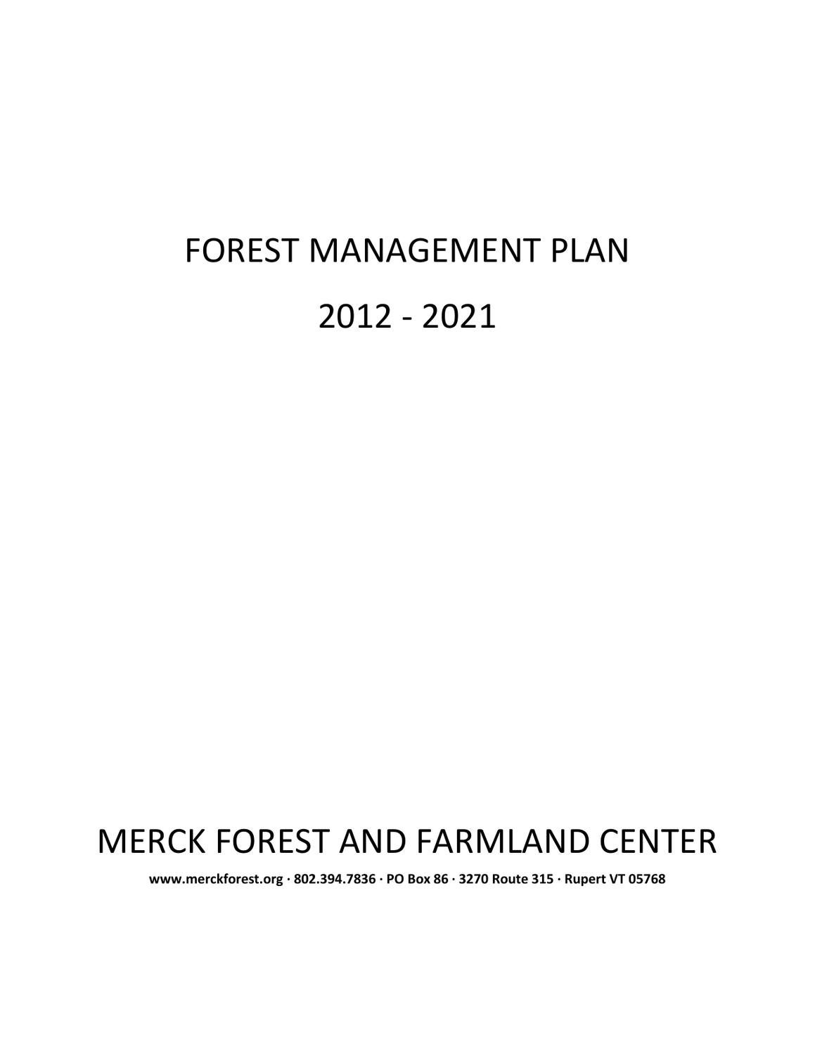 Merck Forest and Farmland Center's Forest Management Plan by Merck ...
