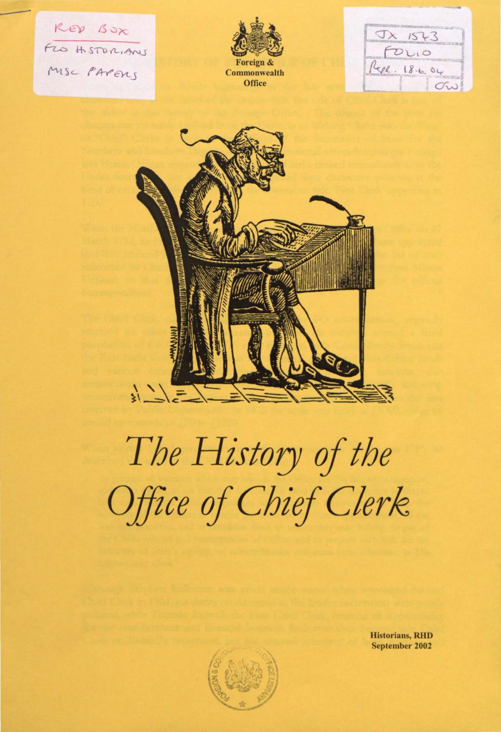 The History of the Office of Chief Clerk by FCDO Historians - Issuu