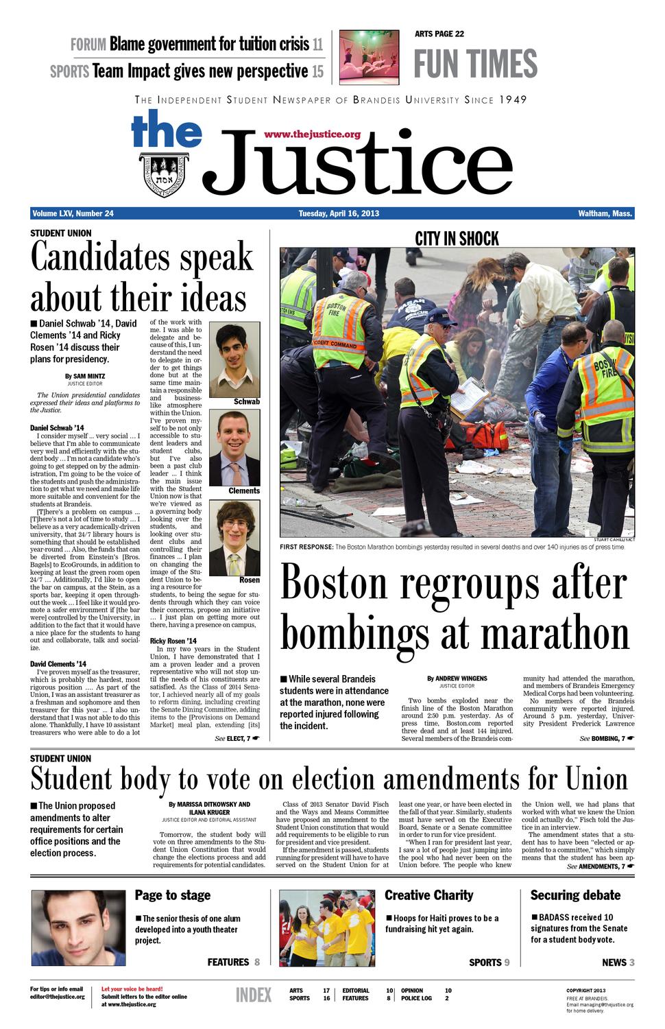 The Justice, April 16, 2013 issue by The Justice - Issuu