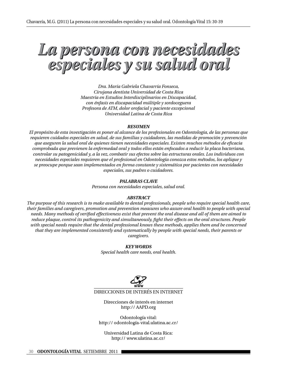 La persona con necesidades especiales y su salud oral by Ursula Rivas ...