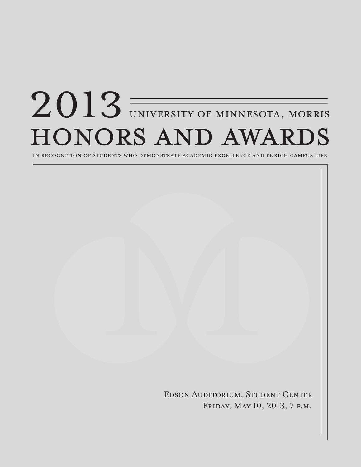 University of Minnesota Honors and Awards Ceremony 2013 Program by ...