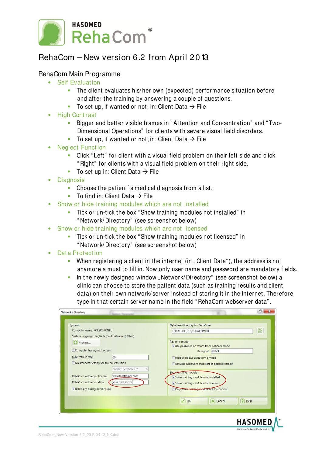 RehaCom Version Updates v6.2 by Anatomical Concepts (UK) Ltd - Issuu