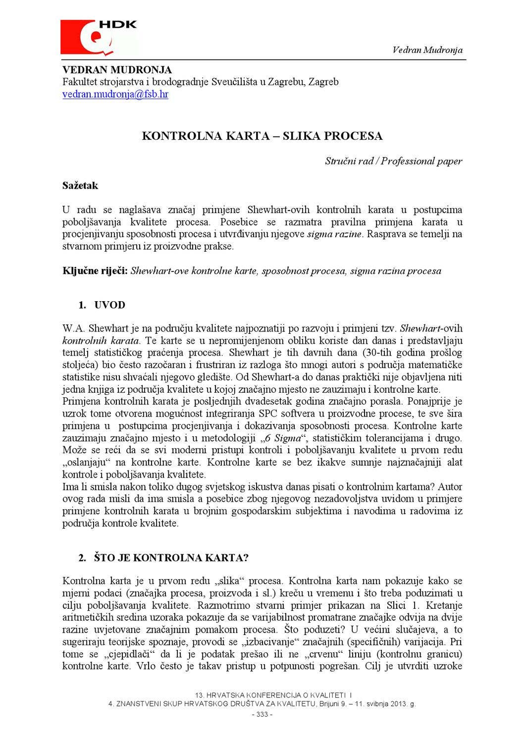 KONTROLNA KARTA – SLIKA PROCESA by kvaliteta.net - Issuu