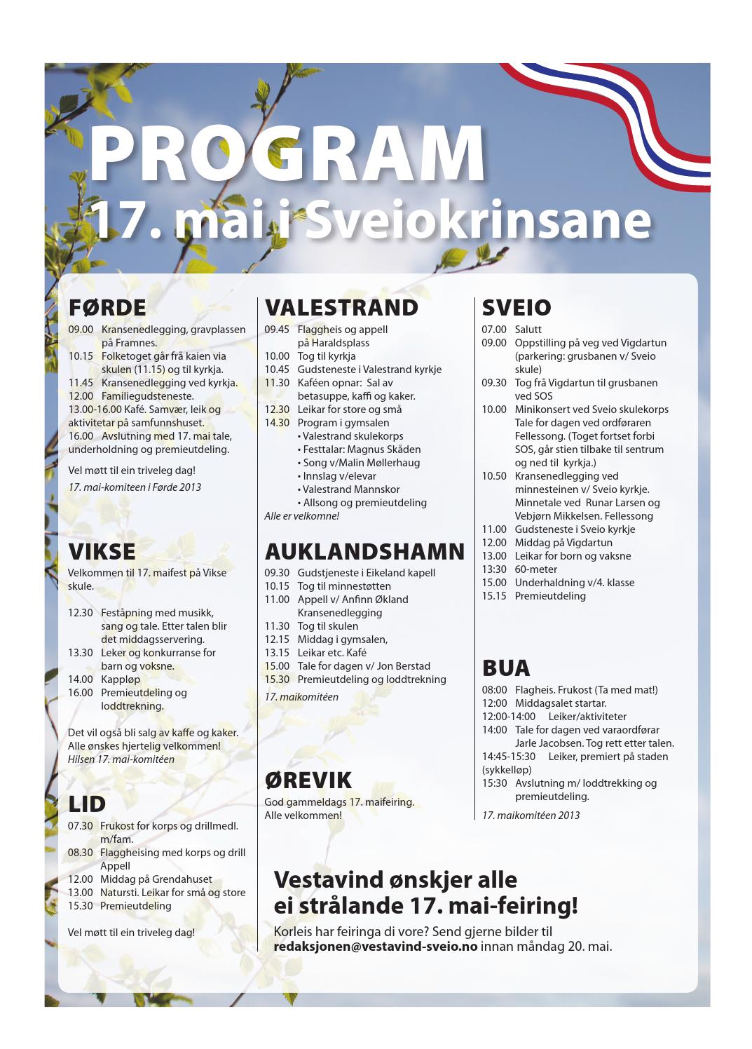 17. mai program Sveio kommune by Vestavind Bygdeblad for Sveio - Issuu