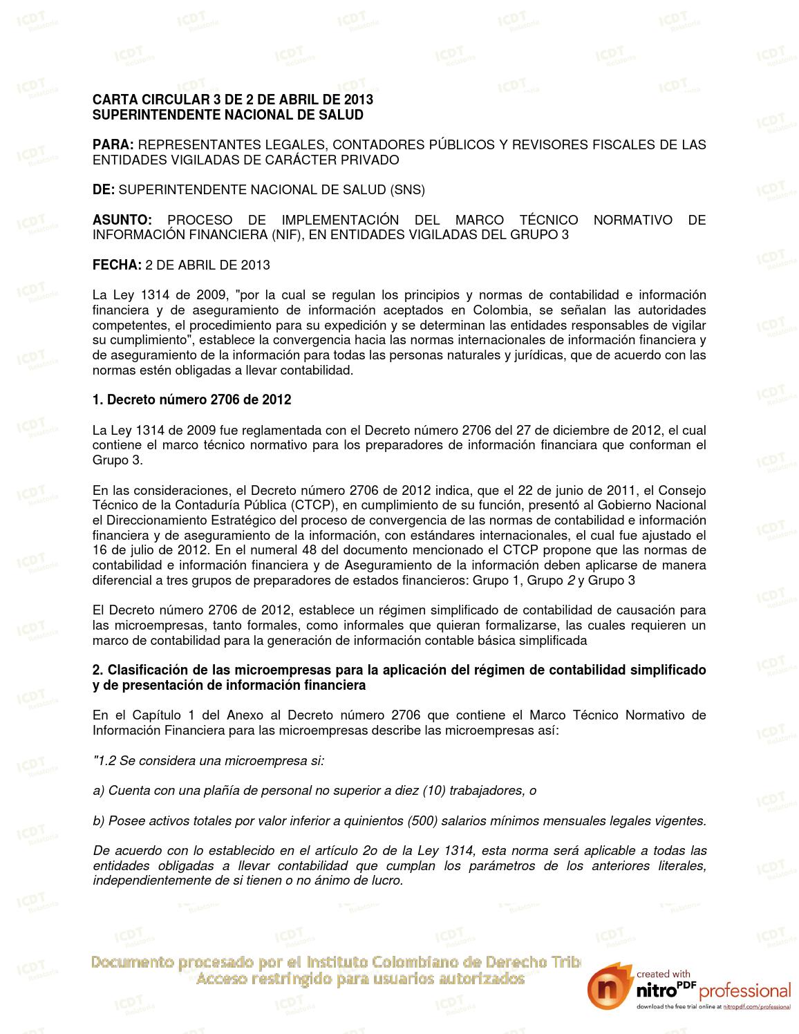 Carta circular 3 de 2 de abril de 2013 by Consultores NIC NIIF S.A.S ...