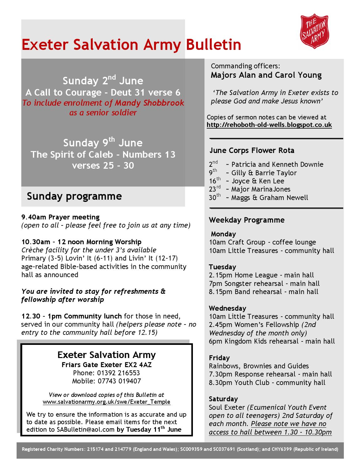 Exeter corps bulletin 02 06 2013 col by The Salvation Army UK and ...