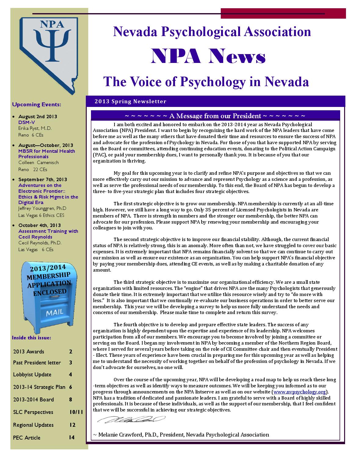 2013 npa spring newsletter final by Wendi OConnor - Issuu