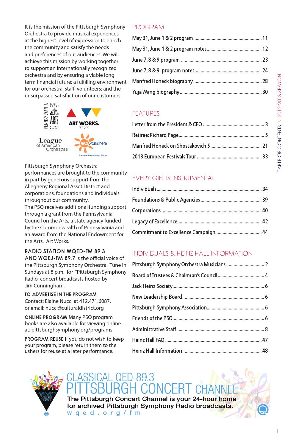 Pittsburgh Symphony Orchestra Program Book May 20-June 9, 2013 by ...