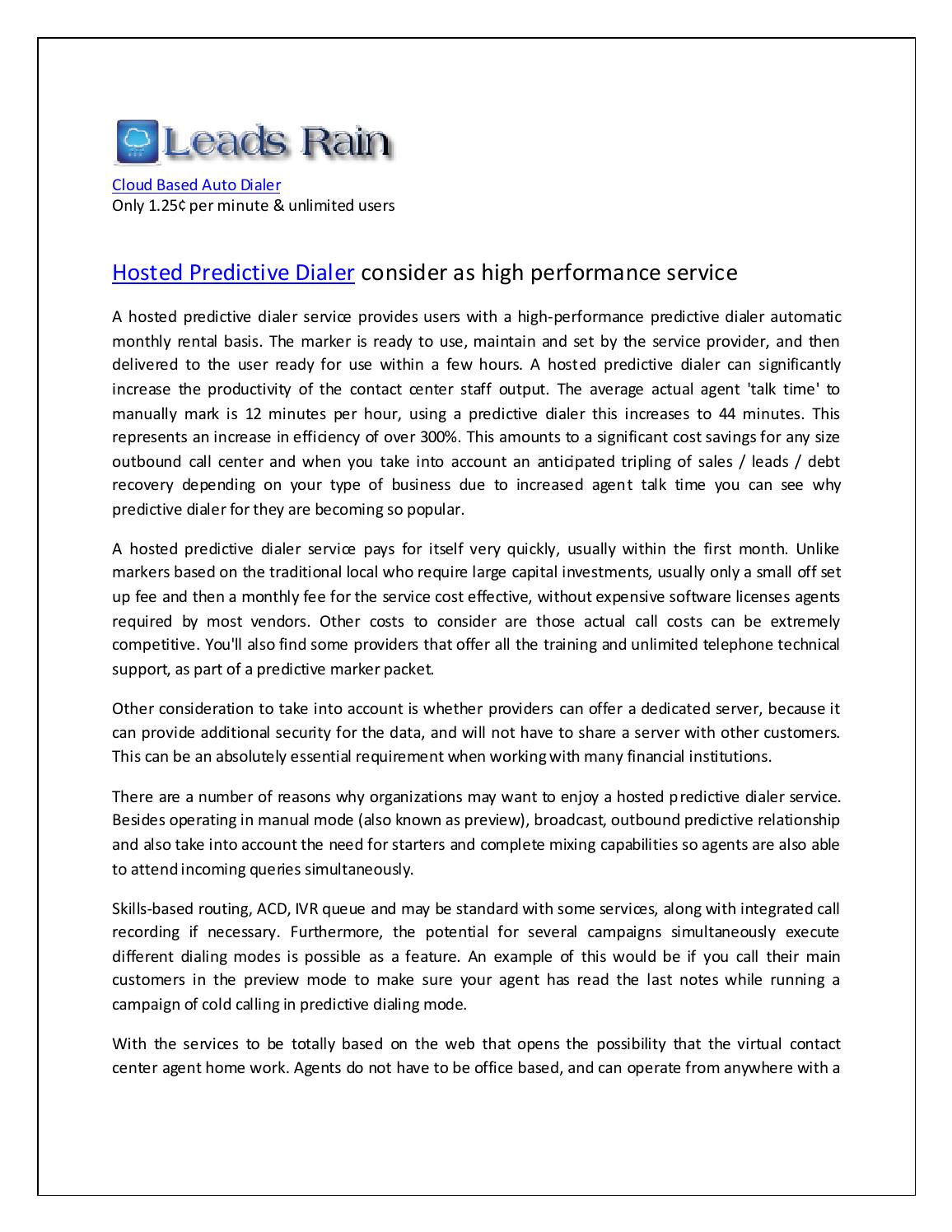 Hosted Predictive Dialer Consider As High Performance Service By Jay Smith Issuu 
