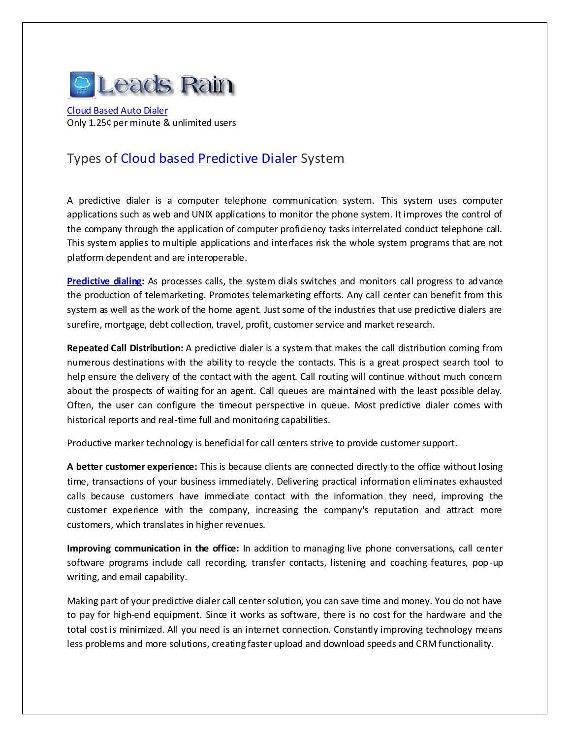 Types of cloud based predictive dialer system by Jay Smith - Issuu