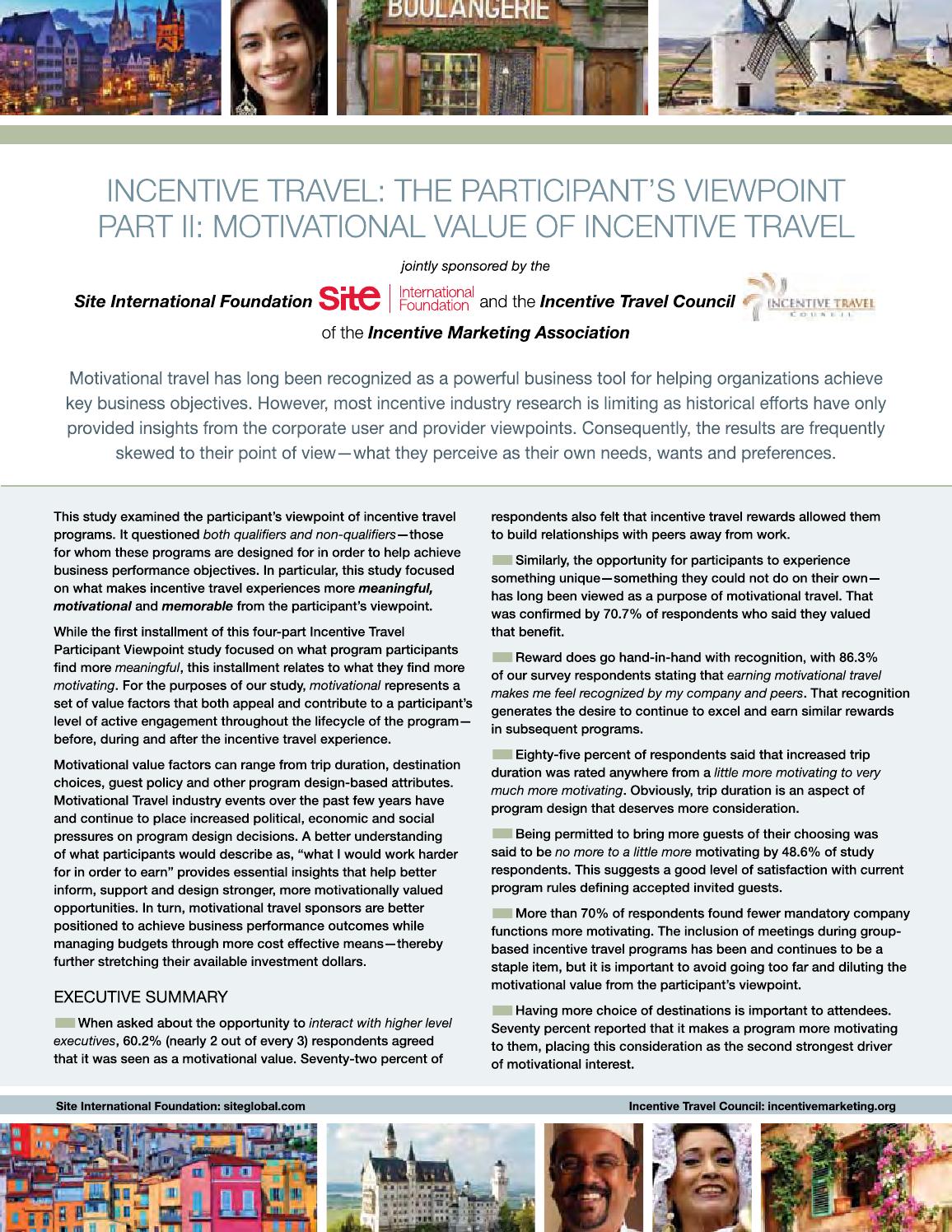 Incentive Travel: The Participant’s viewpoint Part II: Motivational ...
