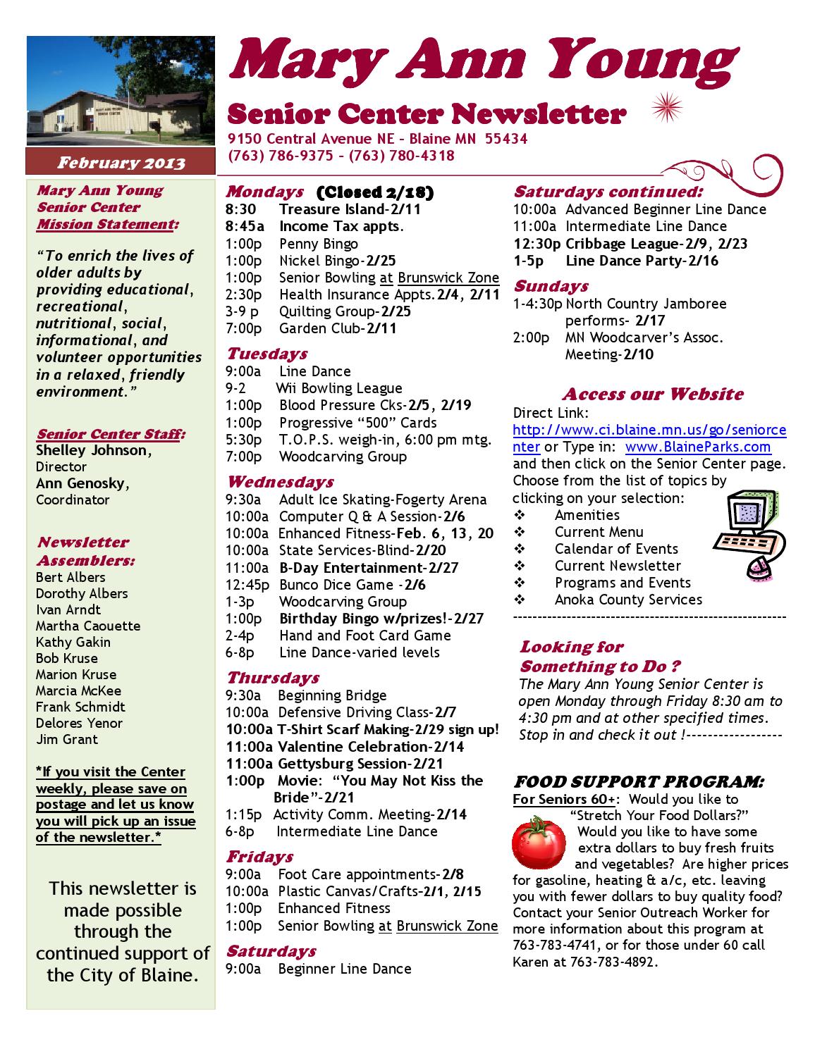 Senior Center Newsletter - 2013 February by City of Blaine - Issuu