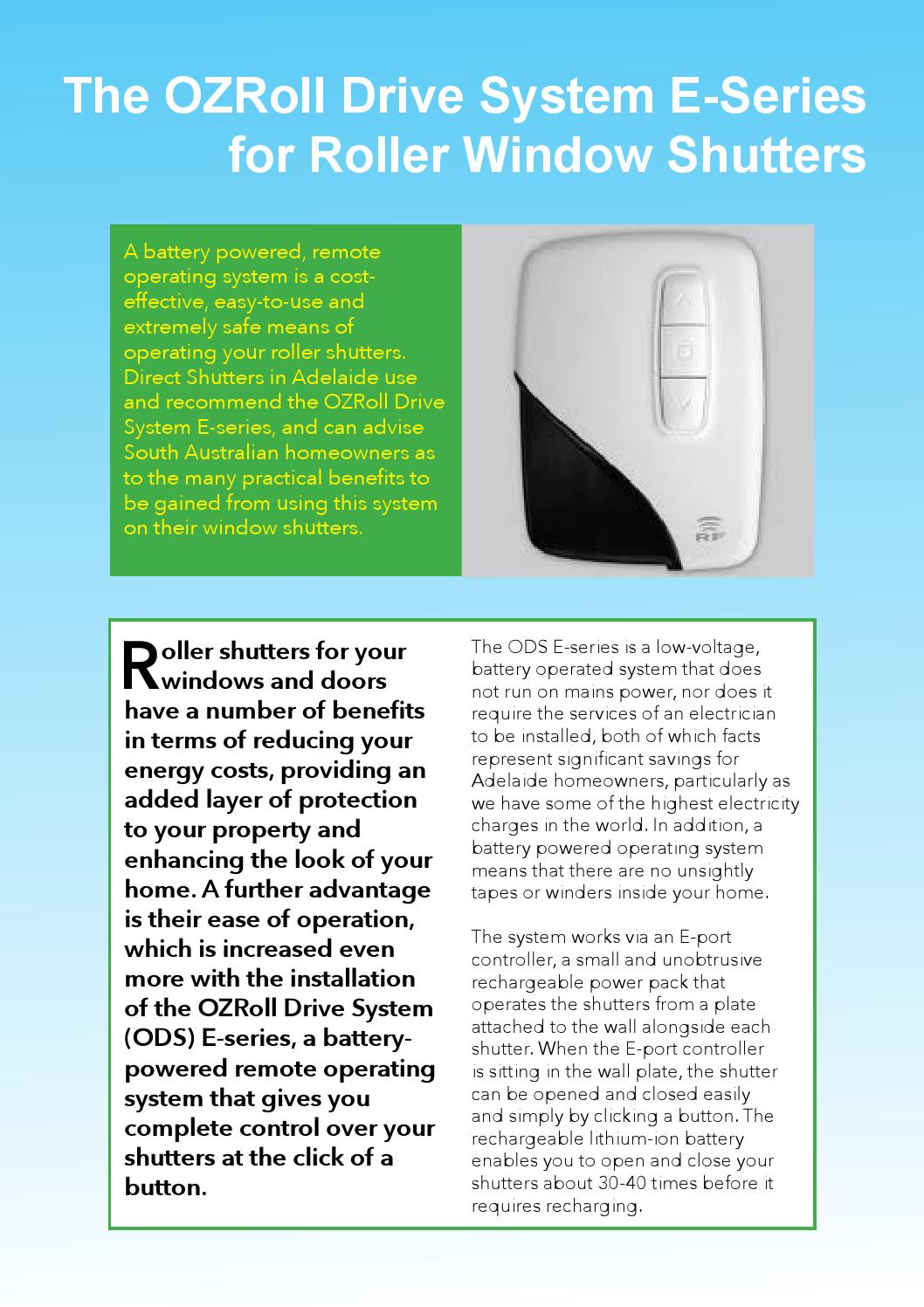 Direct Shutters, Adelaide — The OZRoll Drive System E-Series for Roller ...