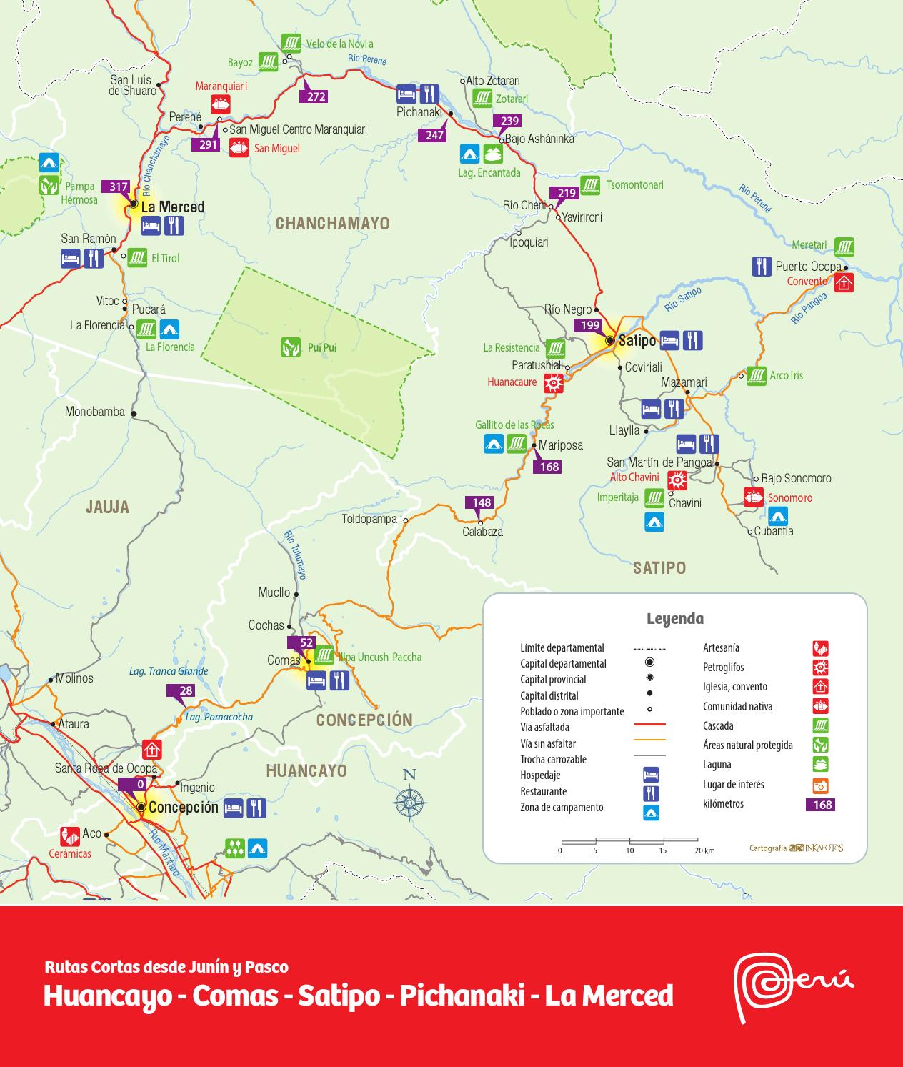 Mapa Huancayo - Comas - Satipo - Pichanaki - La Merced by Visit Peru ...