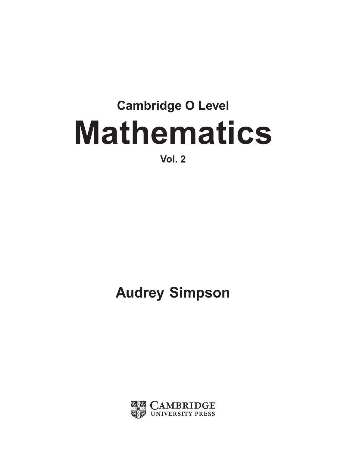 Cambridge O Level Mathematics: Volume 2 by Cambridge International ...