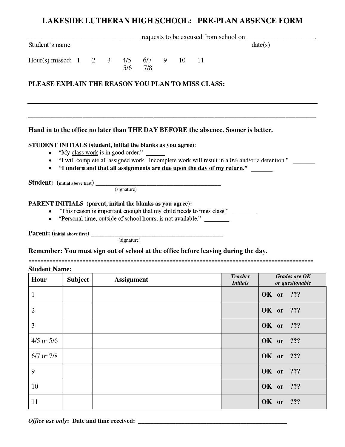Absence pre plan form by LLHS - Issuu