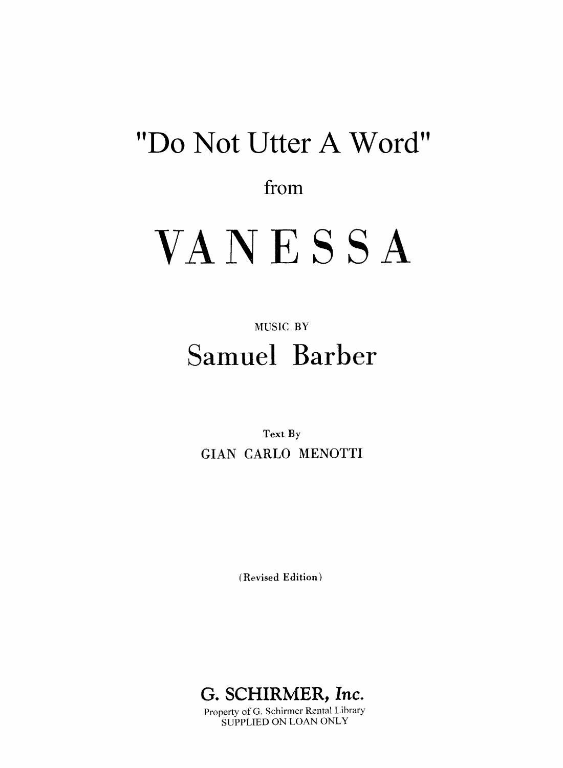 Barber Do Not Utter A Word From Vanessa By Scoresondemand Issuu