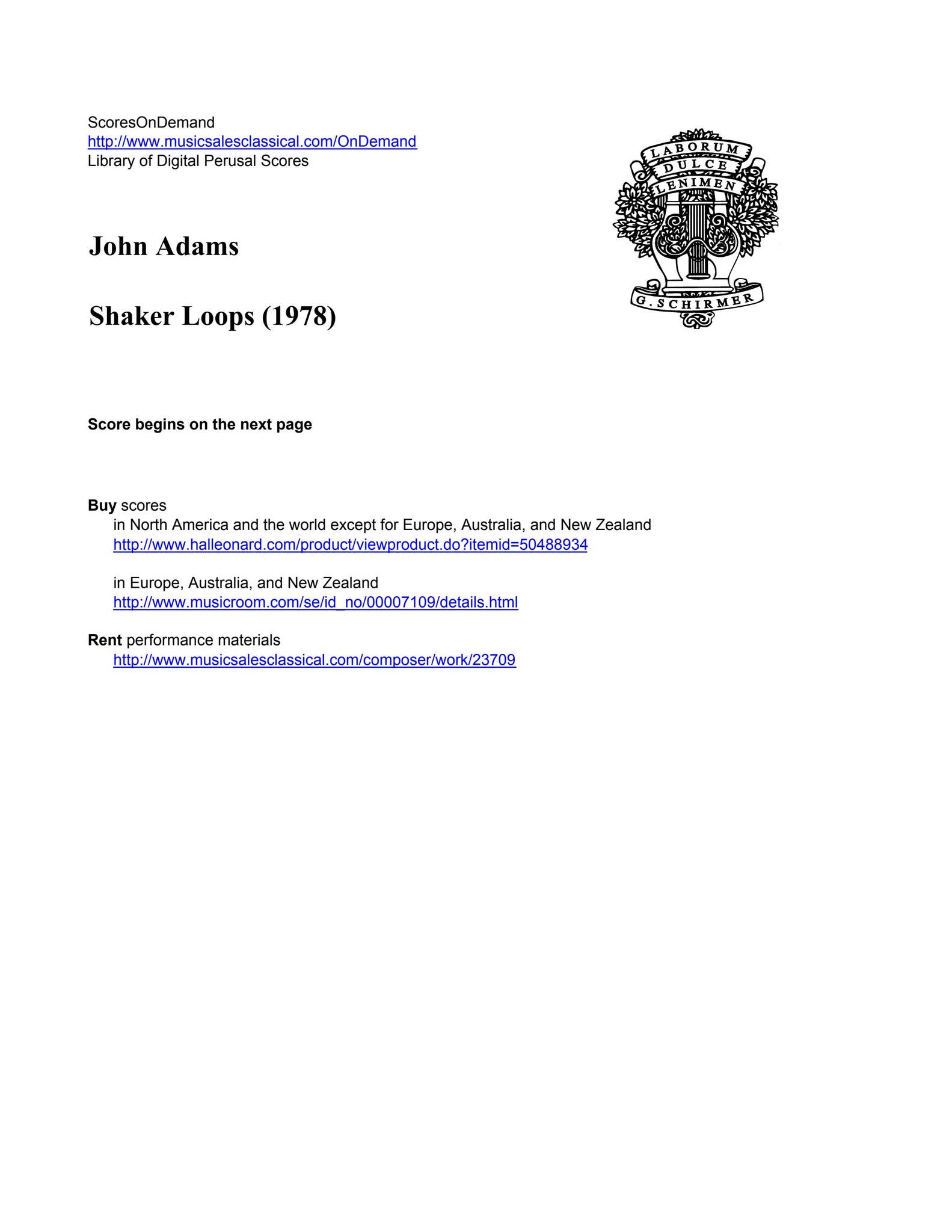 Adams SHAKER LOOPS by ScoresOnDemand - Issuu