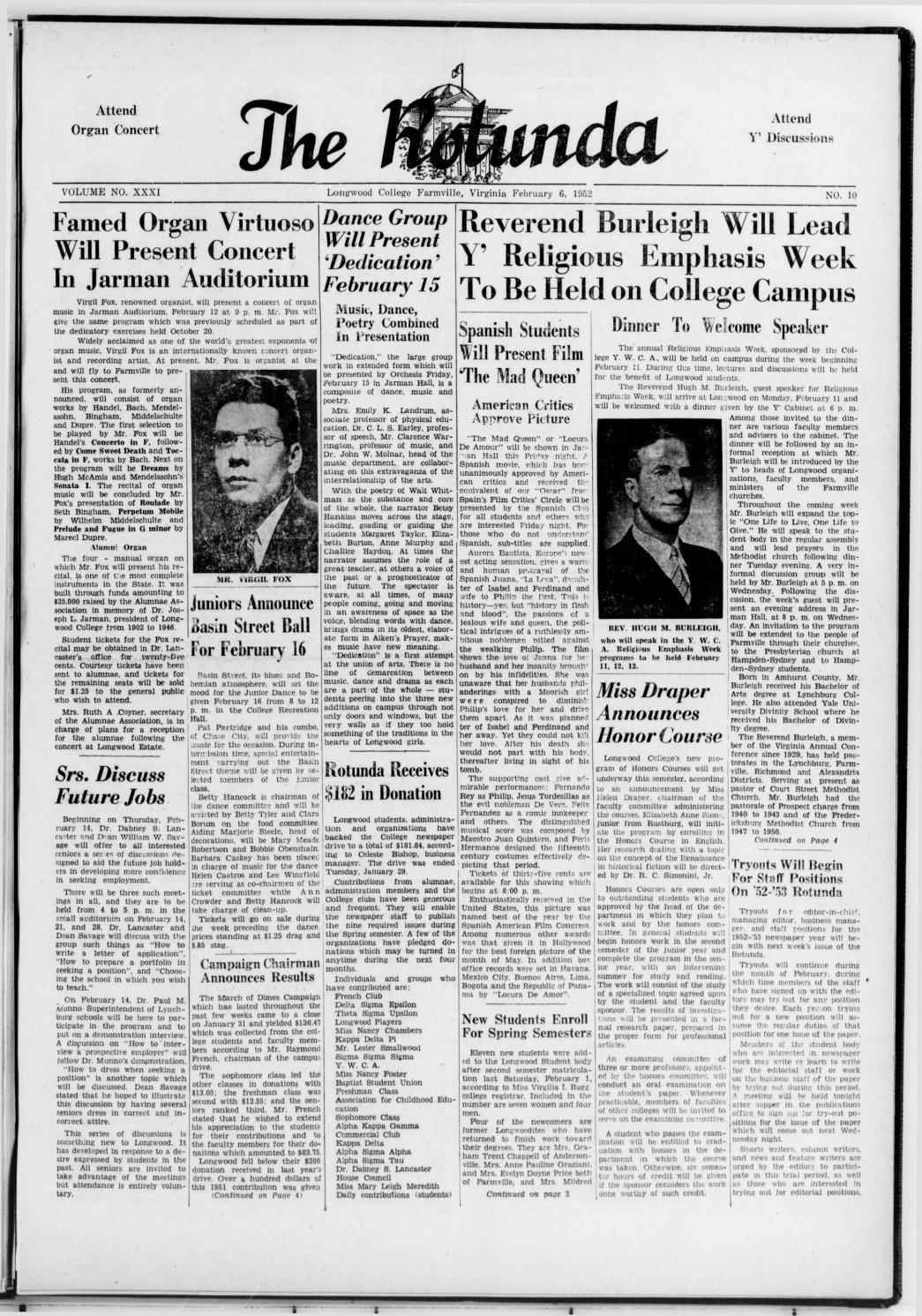 Rotunda vol 31, no 10 feb 6, 1952 by Greenwood Library - Issuu