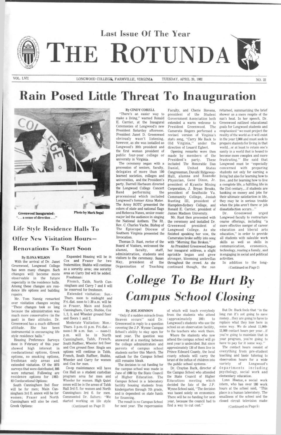Rotunda vol 61, no 22 april 20, 1982 by Greenwood Library - Issuu