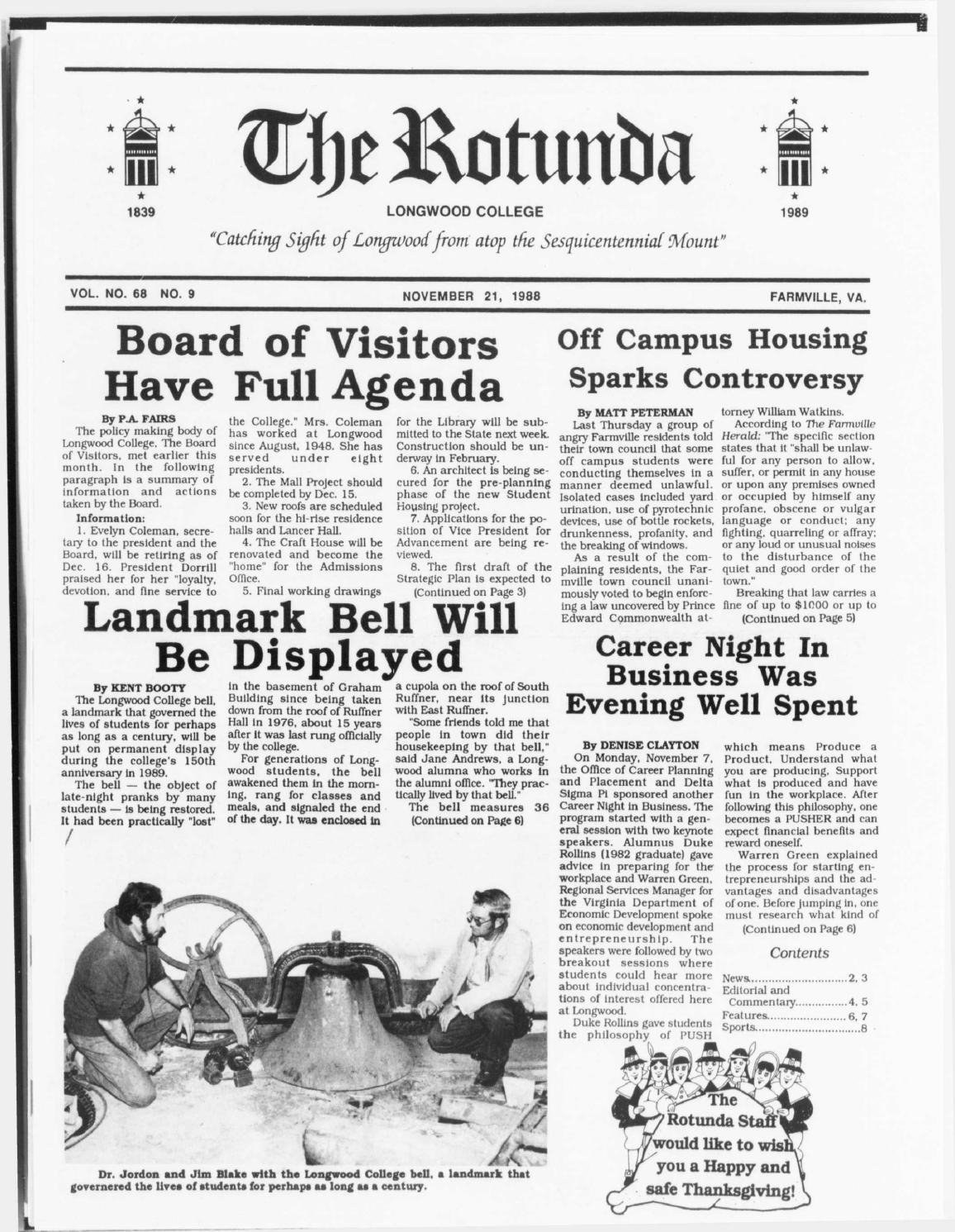 Rotunda vol 68, no 9 nov 21, 1988 by Greenwood Library - Issuu