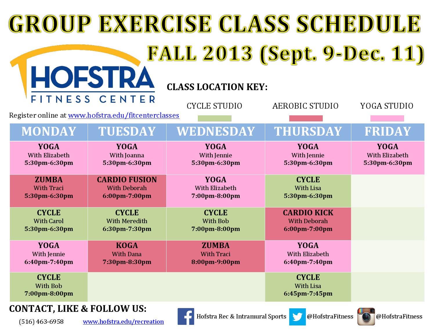 Hofstra Fitness Center - Group Exercise Schedule Fall 2013 by Hofstra ...