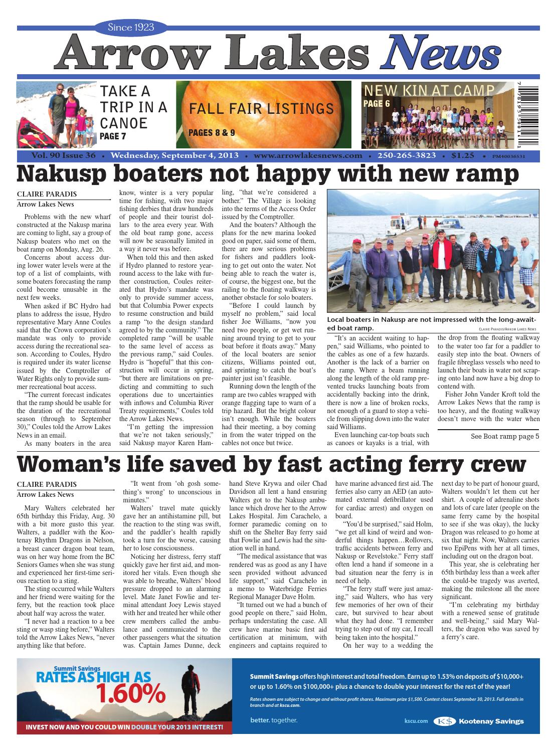 Arrow Lakes News, September 04, 2013 by Black Press Media Group - Issuu