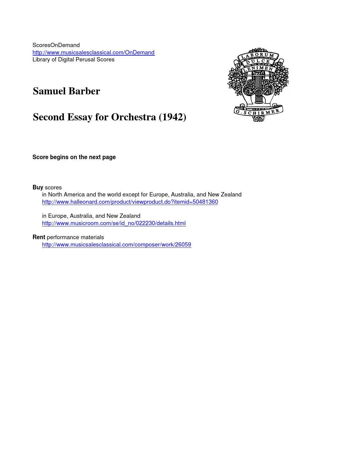 Barber SECOND ESSAY (FOR ORCHESTRA) by ScoresOnDemand - Issuu