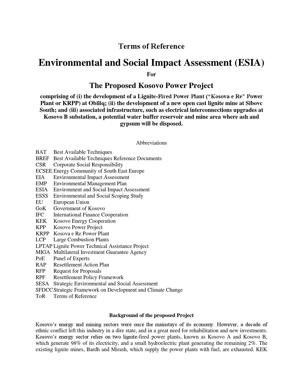 Terms of Reference - Environmental and Social Impact Assessmentor esia ...