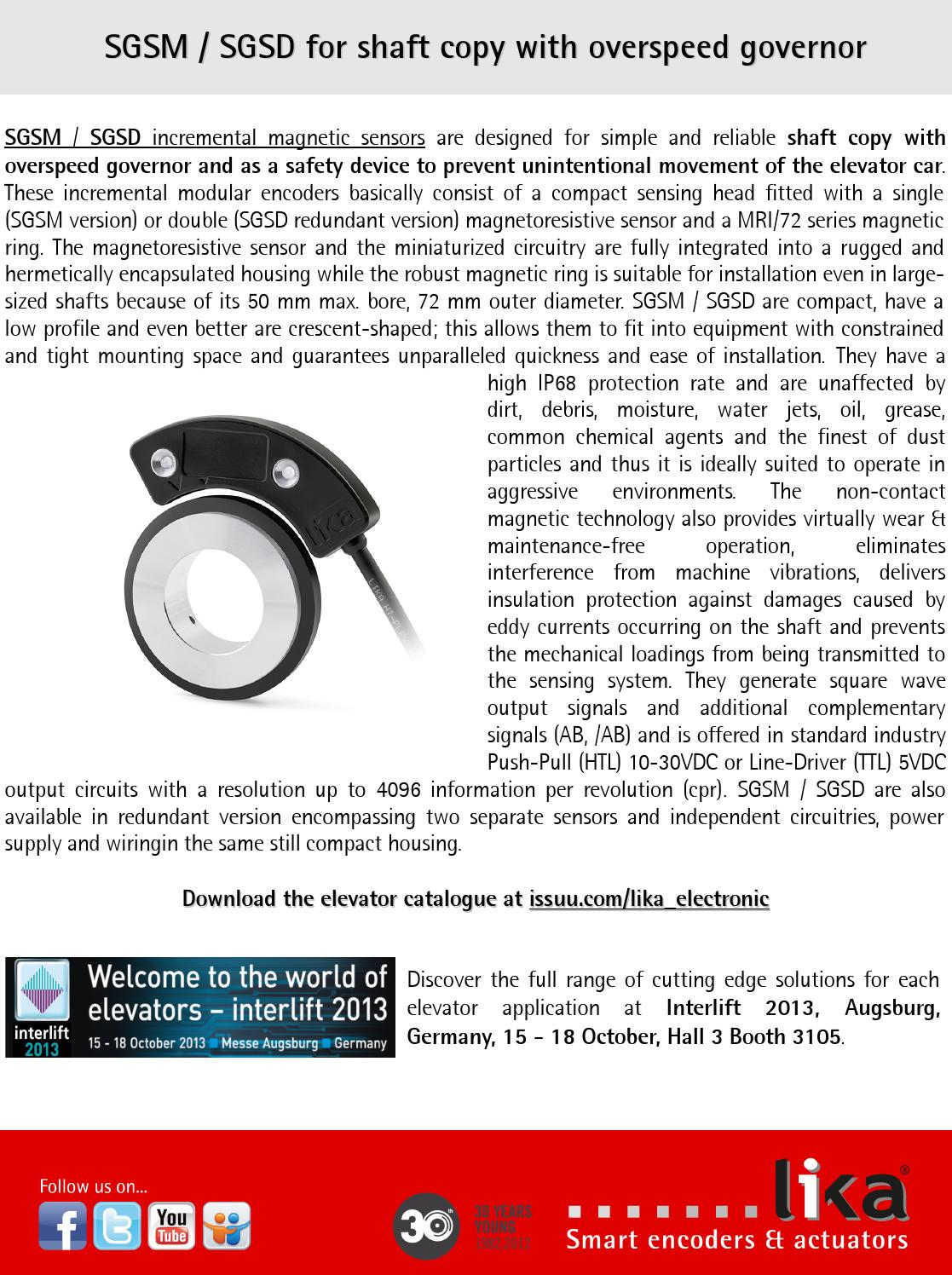 SGSM SGSD for shaft copy with overspeed governor at Interlift 2013 by ...