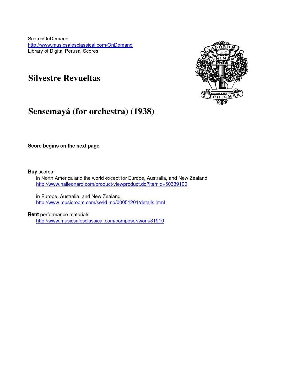 Revueltas SENSEMAYÁ (for orchestra) by ScoresOnDemand - Issuu