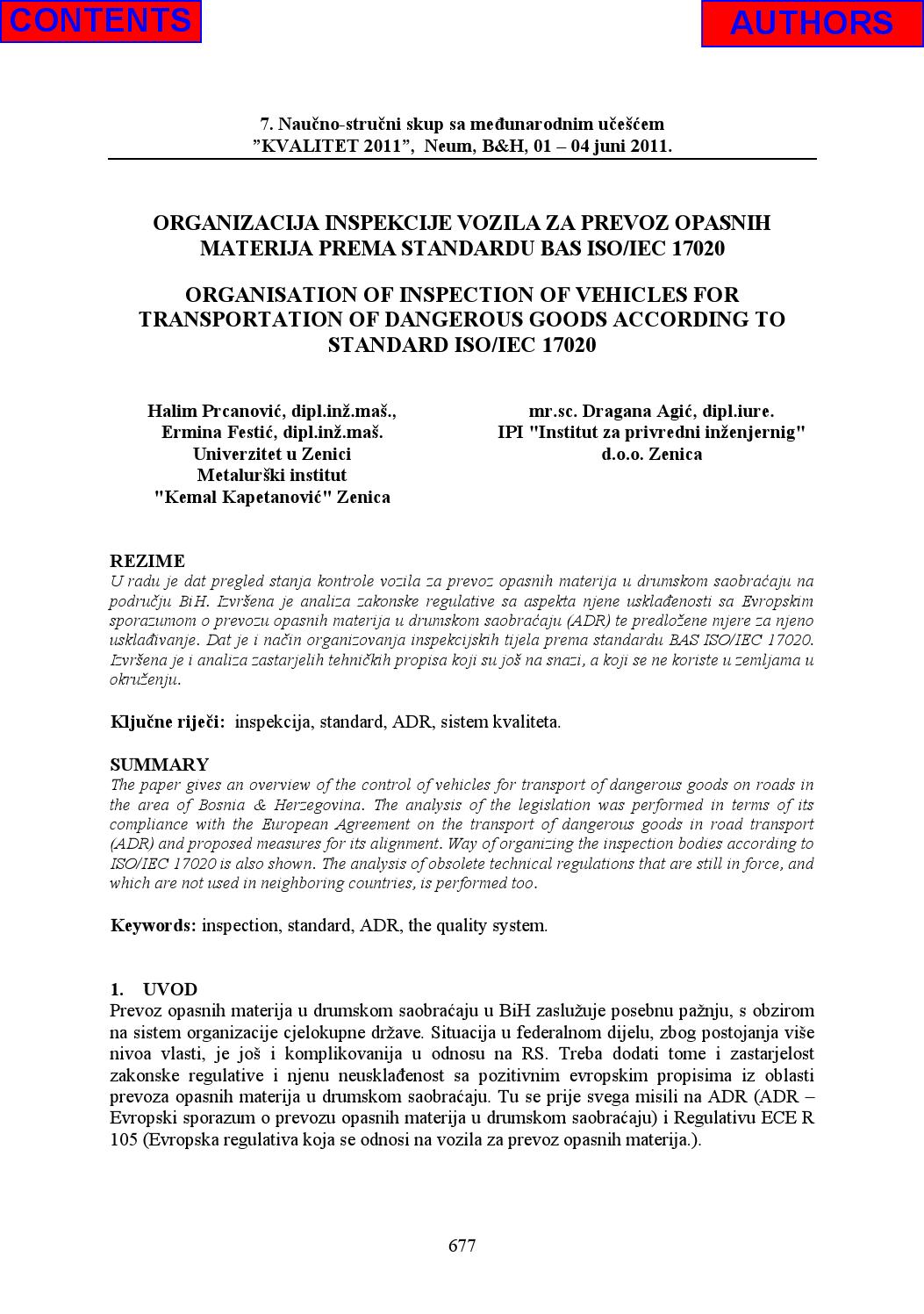 Organizacija inspekcije vozila za prevoz opasnih materija prema ...