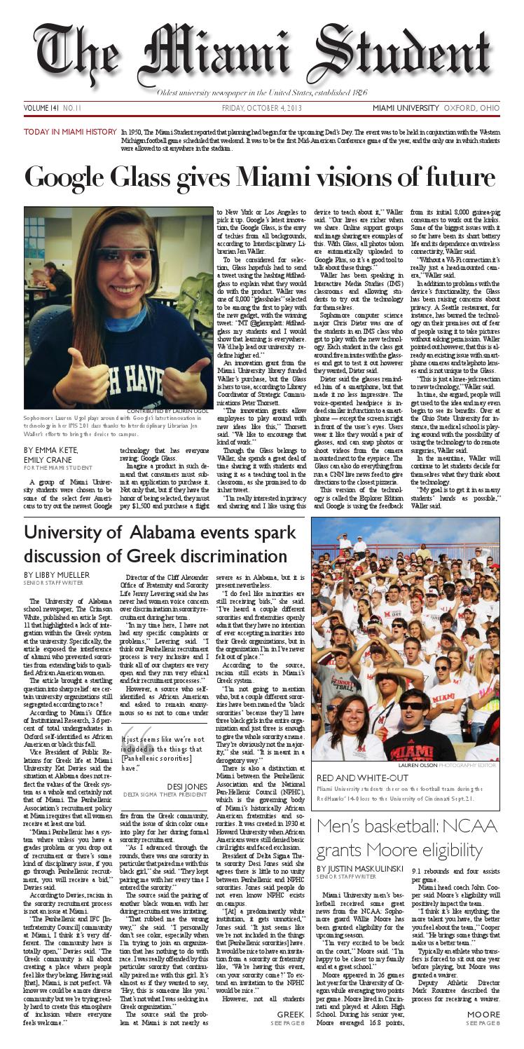 October 4, 2013 | The Miami Student by The Miami Student - Issuu