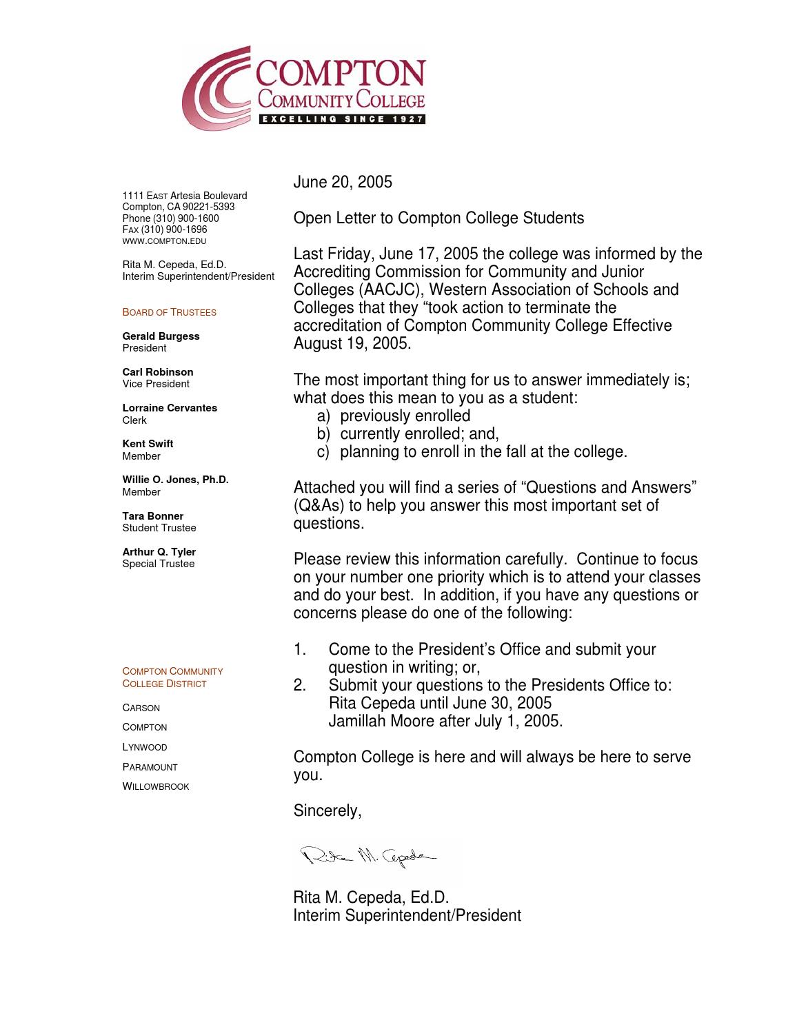 Compton's Accreditation Loss Letter by Joe Fitzgerald - Issuu