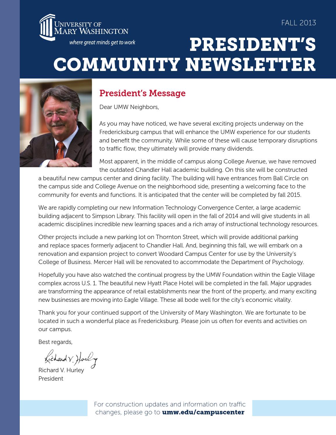 President's Community Newsletter Fall 2013 by University of Mary ...