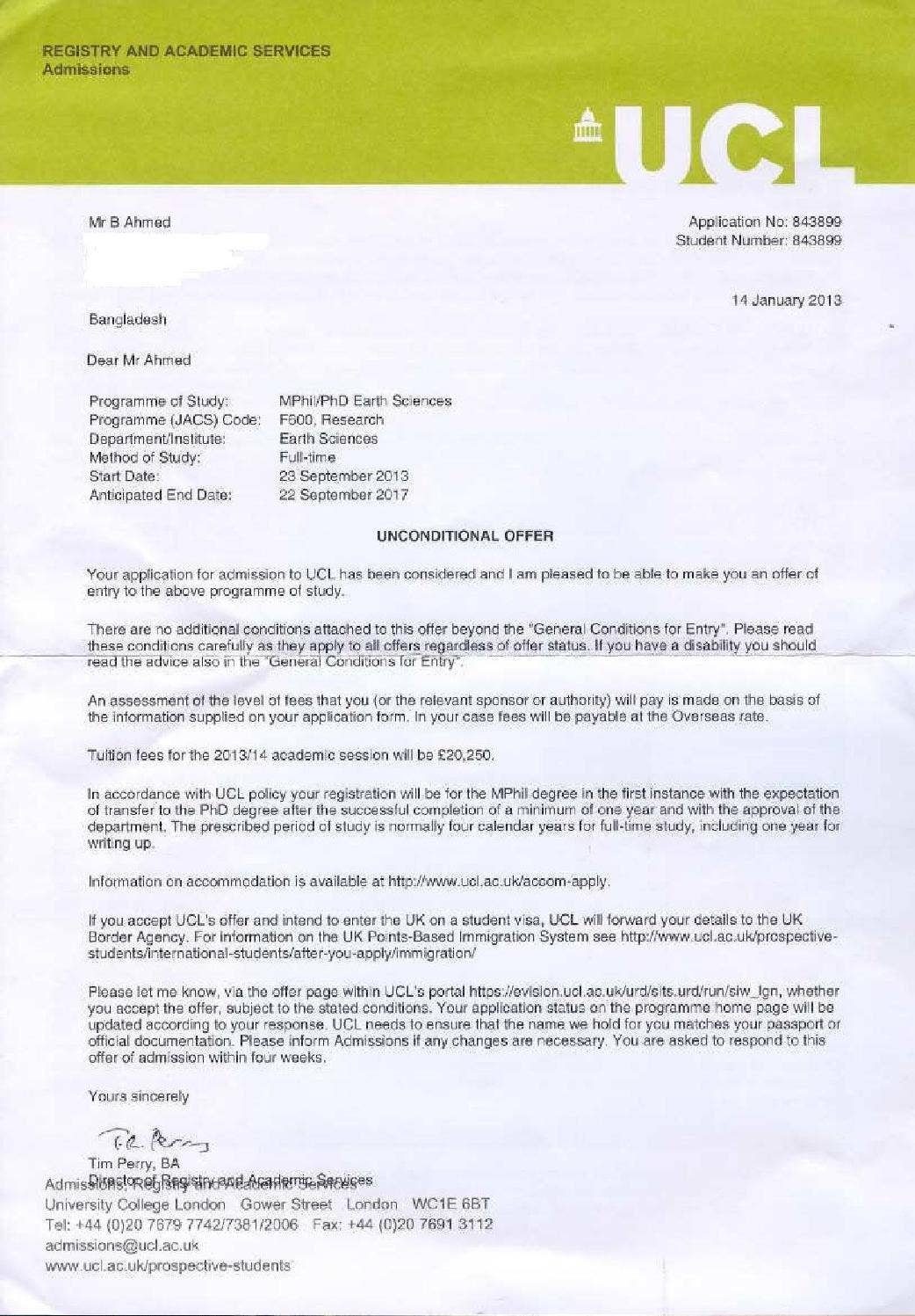 Unconditional offer letter_UCL by Bayes Ahmed - Issuu