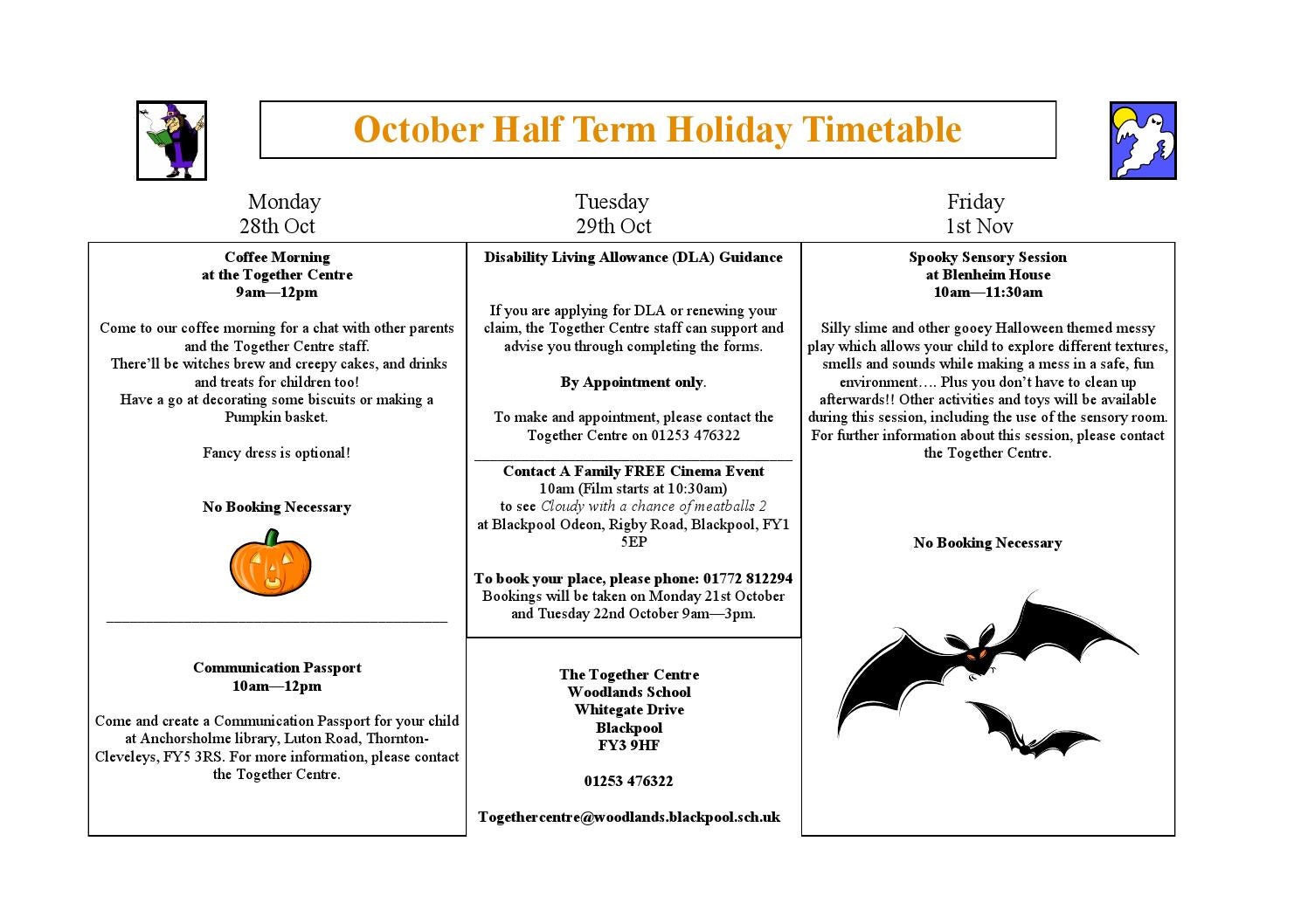 October Half Term Holiday Timetable by Schudio - Issuu